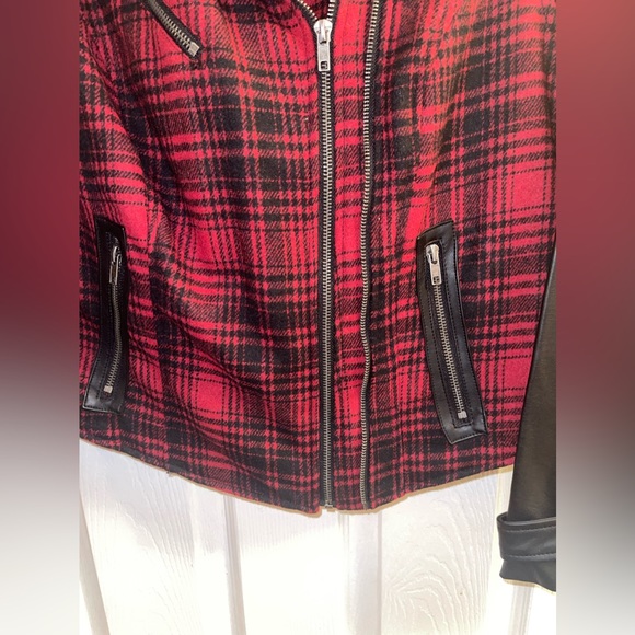 torrid | Jackets & Coats | Torrid Red Black Plaid Mixed Fabric Moto ...
